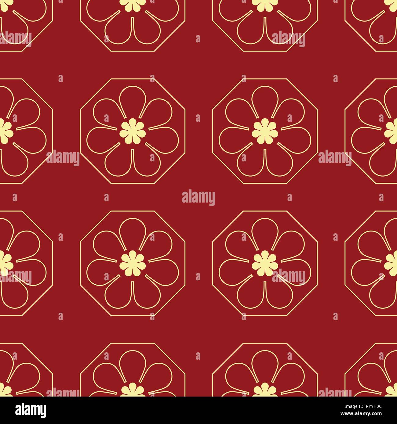 vector illustration seamless pattern golden flower with red background ...