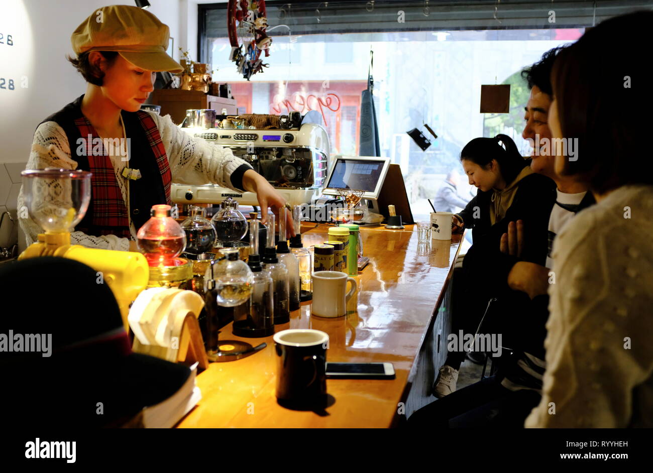 Interior view of Da Cang Cafe, a fashionable coffee shop near ...