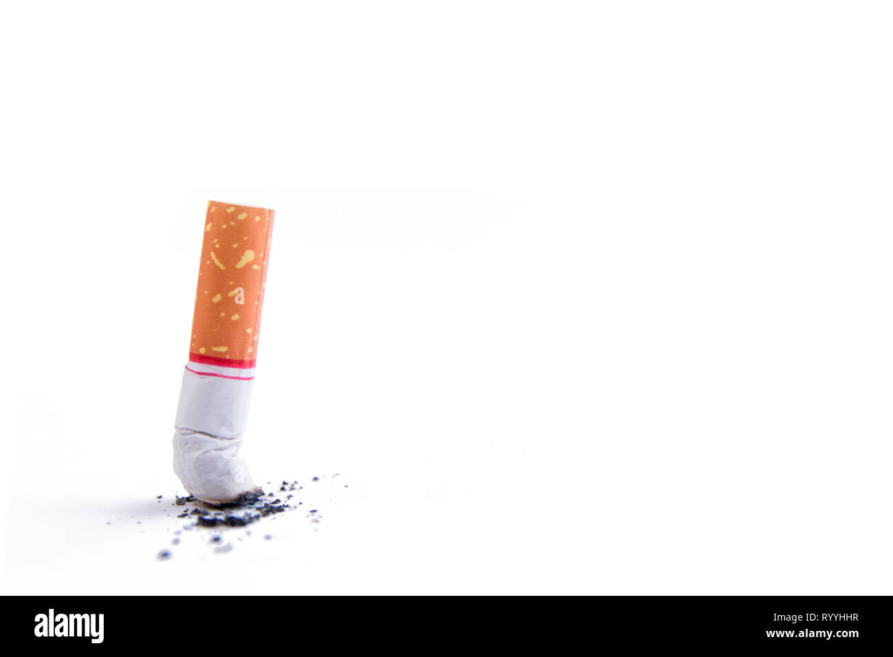 cigarette butt with ash isolated on a white background with clipping ...