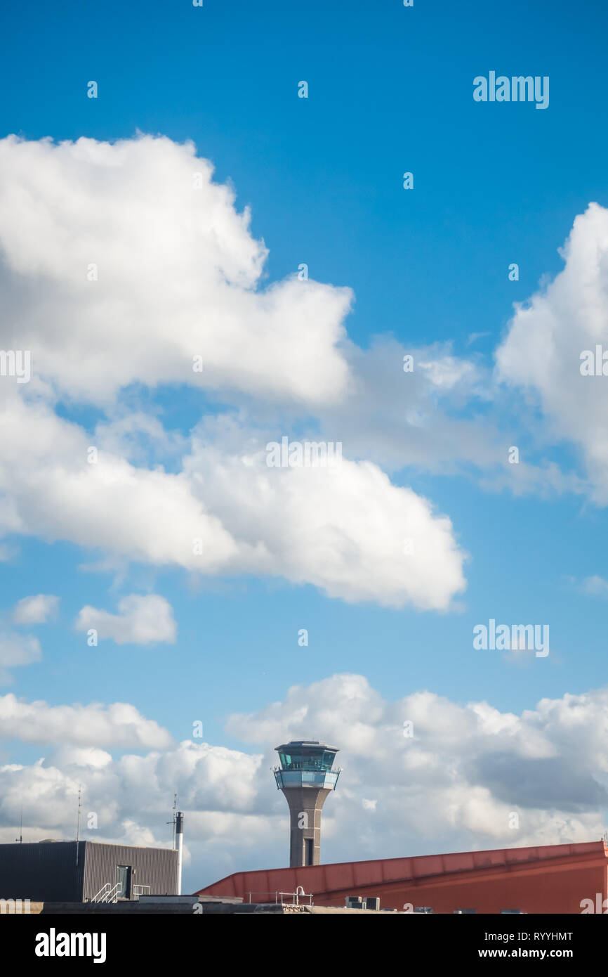 Luton, England - September 2018 : High airport control tower at Luton ...