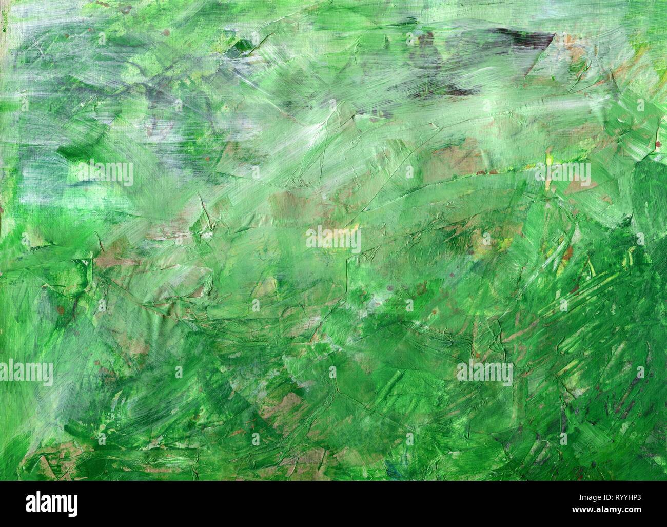 Abstract background of green color. The texture of the brush, scratches ...