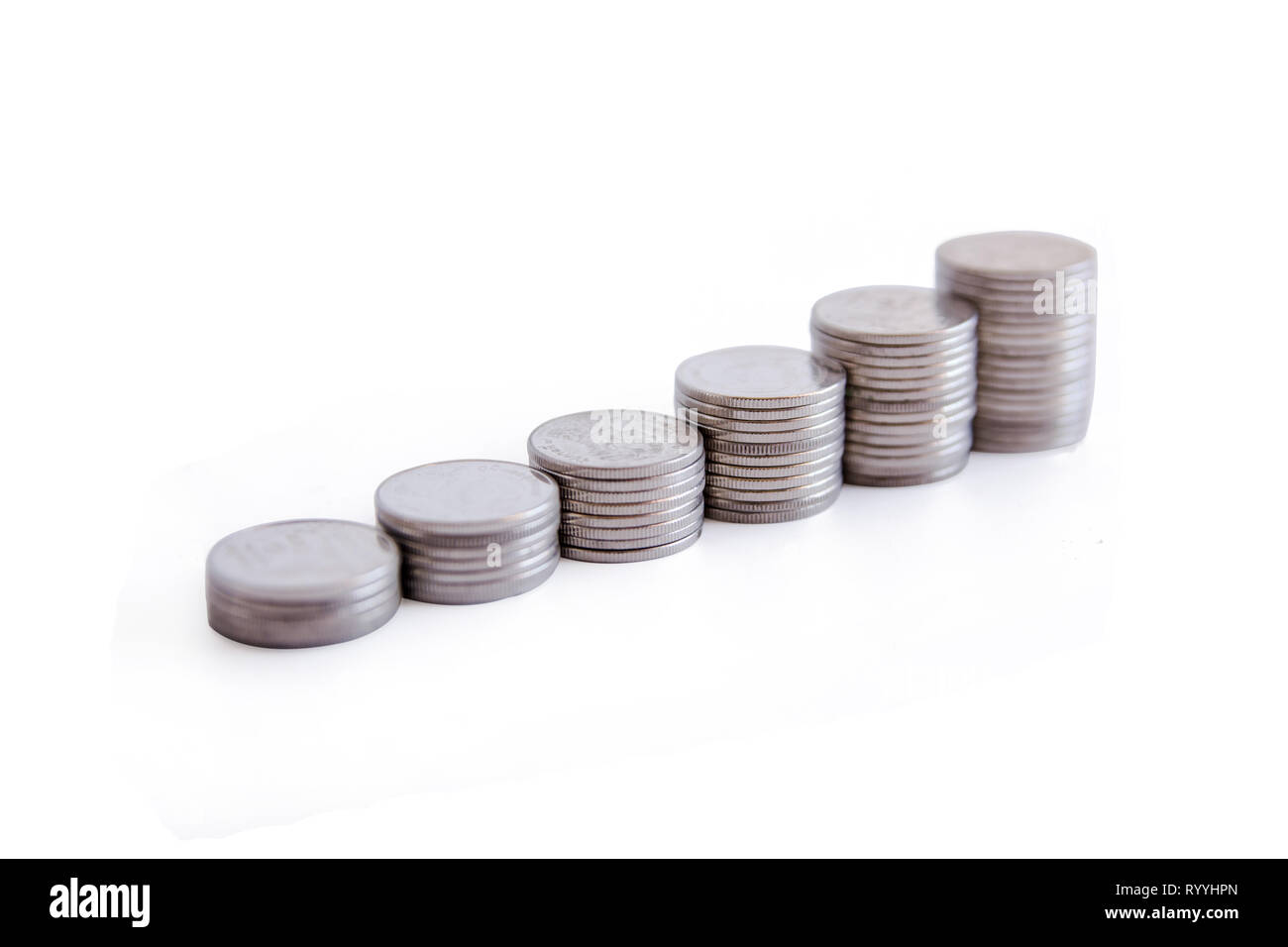silver coin stack isolated on white background with clipping path Stock ...