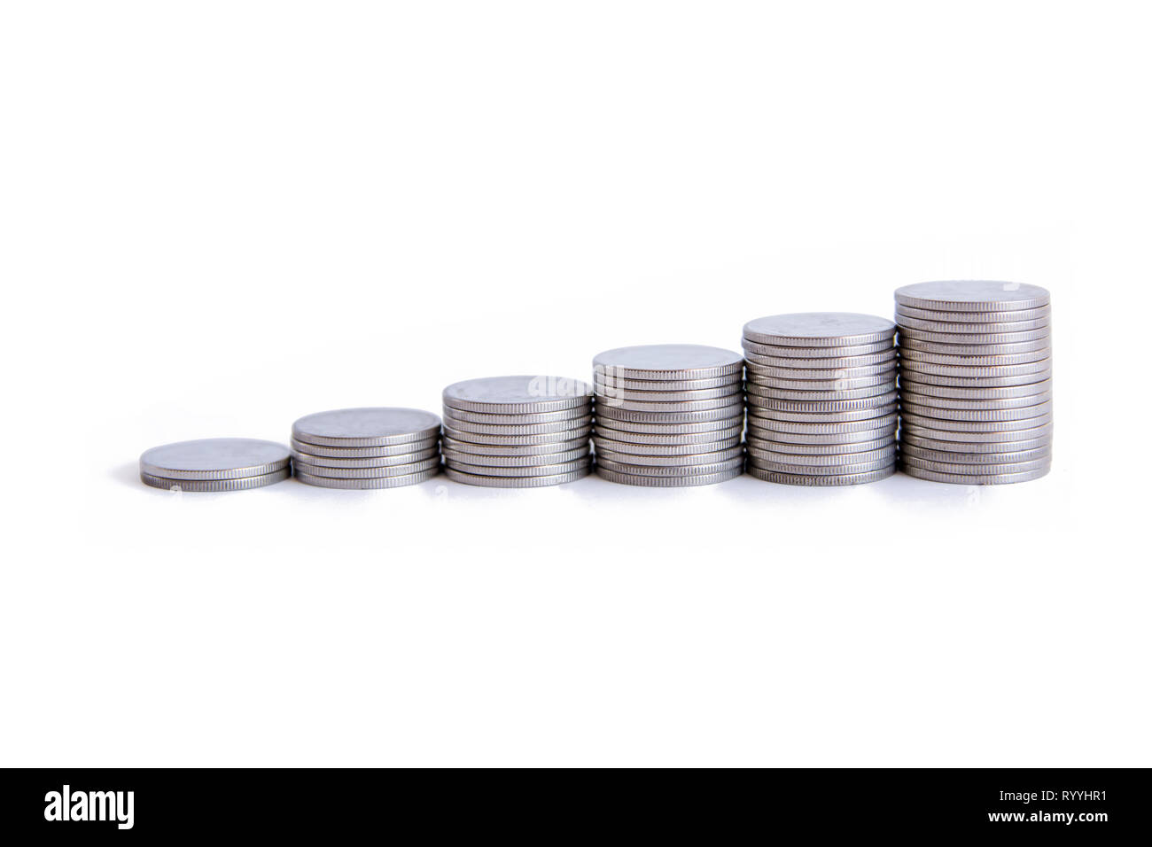 silver coin stack isolated on white background with clipping path Stock ...
