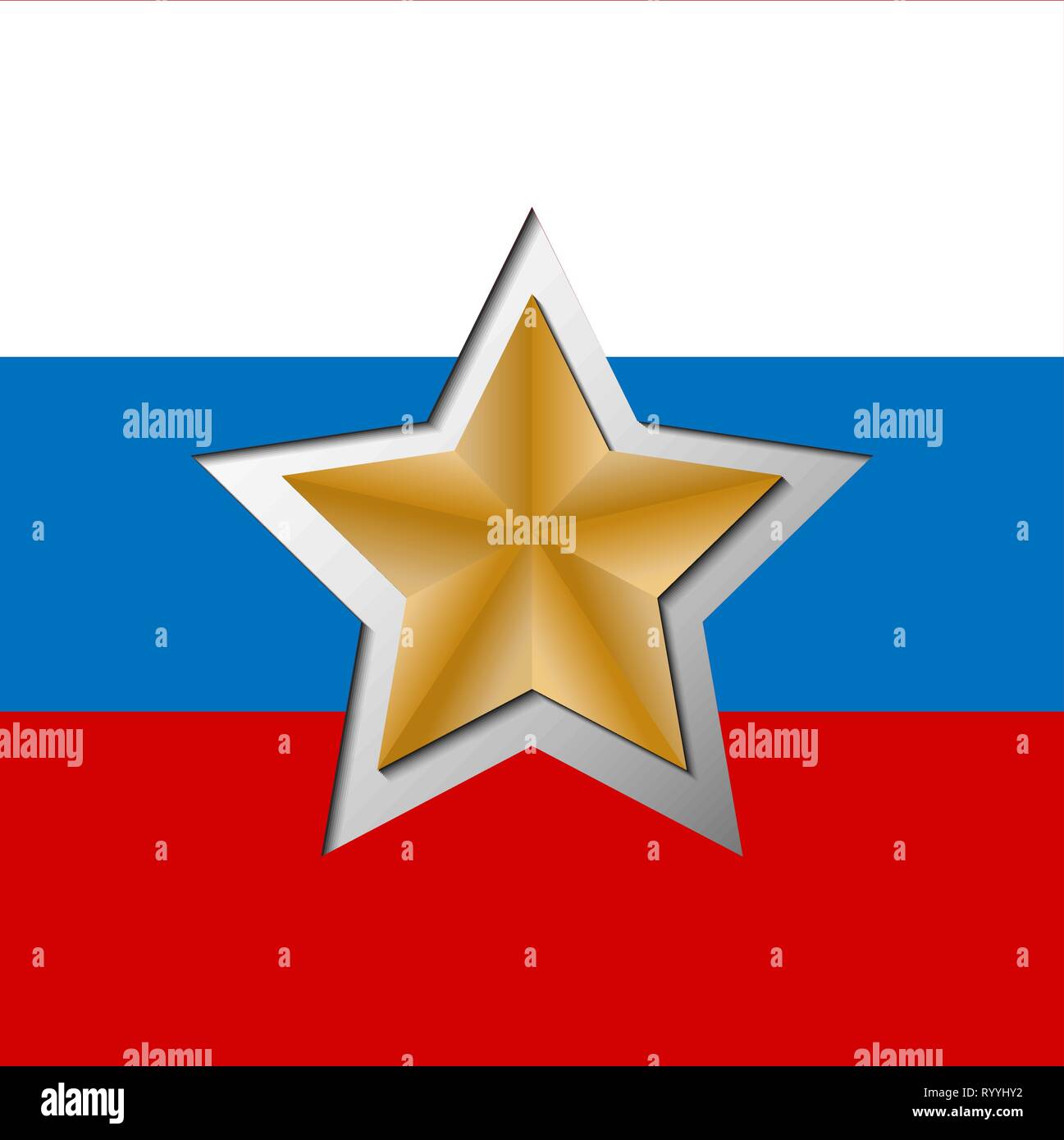 Red five-pointed star carved on the background in the colors of the ...