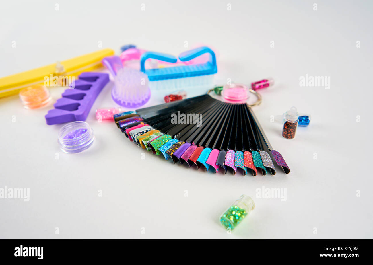manicure tools on a white background Stock Photo - Alamy
