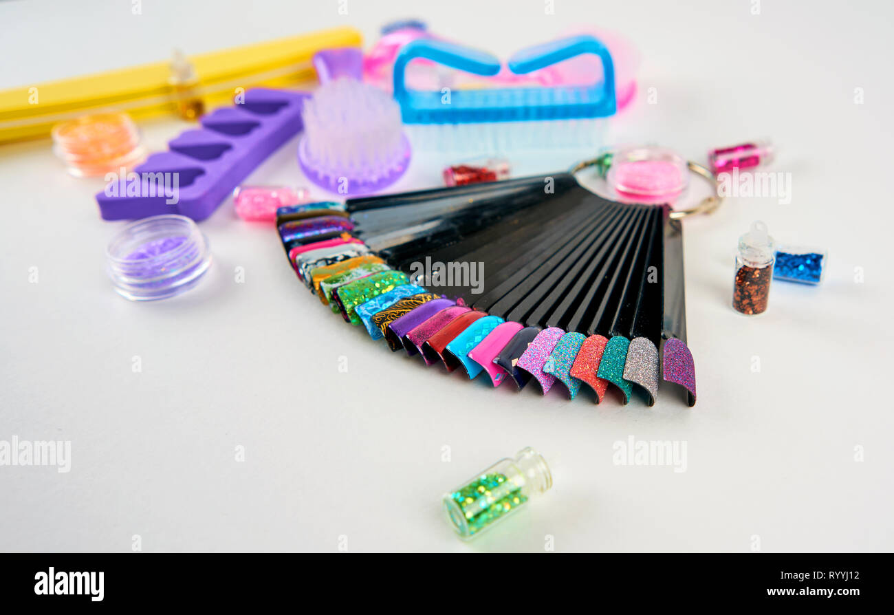 manicure tools on a white background Stock Photo - Alamy