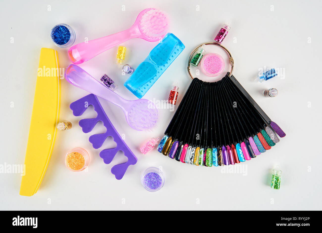 manicure tools on a white background Stock Photo - Alamy