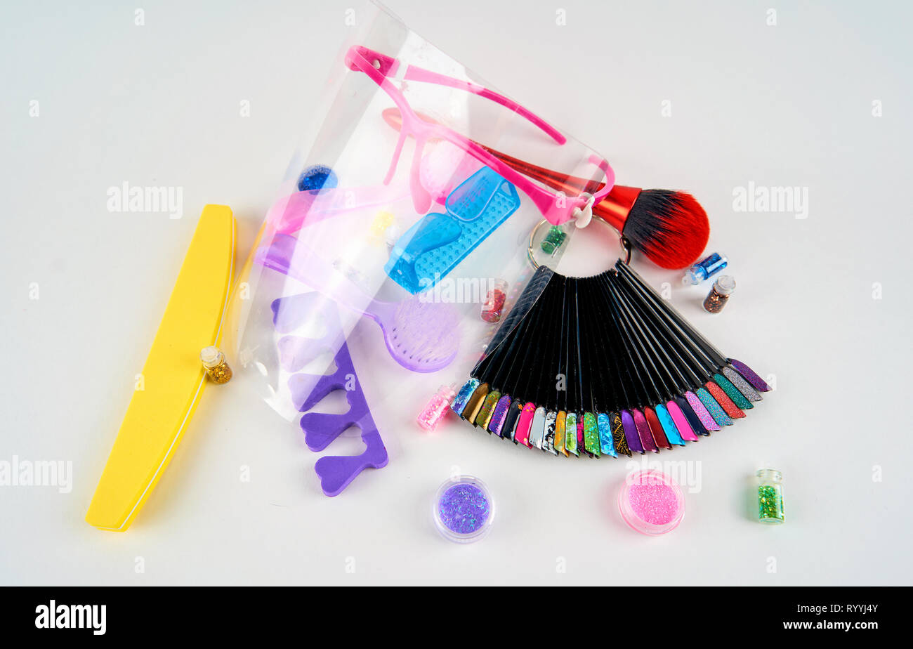 manicure tools on a white background Stock Photo - Alamy