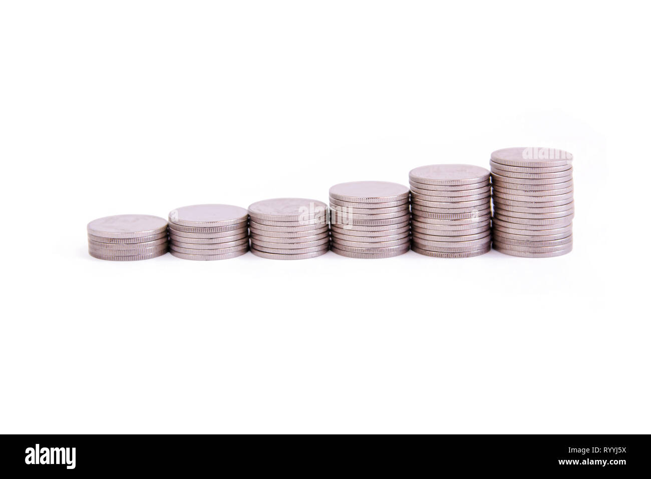 silver coin stack isolated on white background with clipping path Stock ...