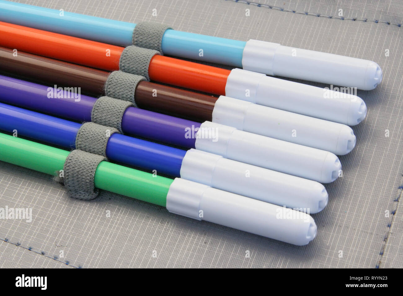 Colorful felt pens in a pencil box. Felt pens in a row. Felt pen ...