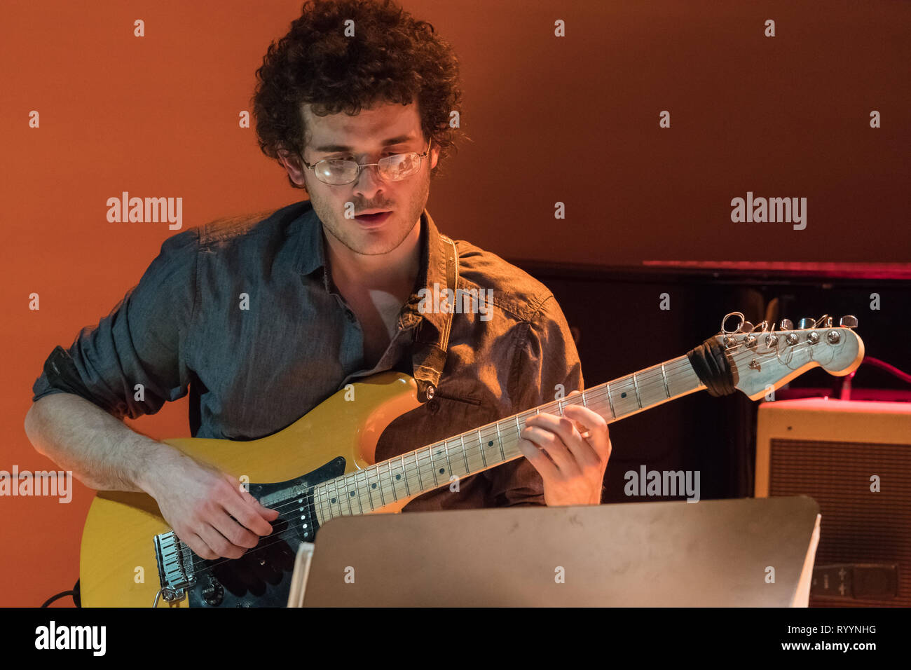 Rome, Italy. 14th Mar, 2019. The young jazz double bass player Jacopo ...