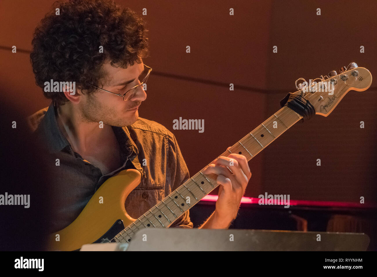 Rome, Italy. 14th Mar, 2019. The young jazz double bass player Jacopo ...