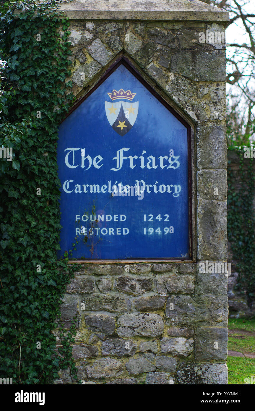 A sign for the historic priory in Kent England founded in 1242 Stock ...