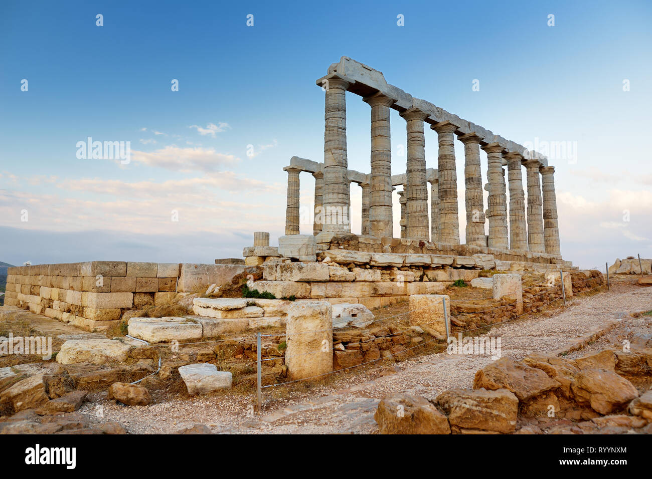 The Ancient Greek temple of Poseidon at Cape Sounion, one of the major ...