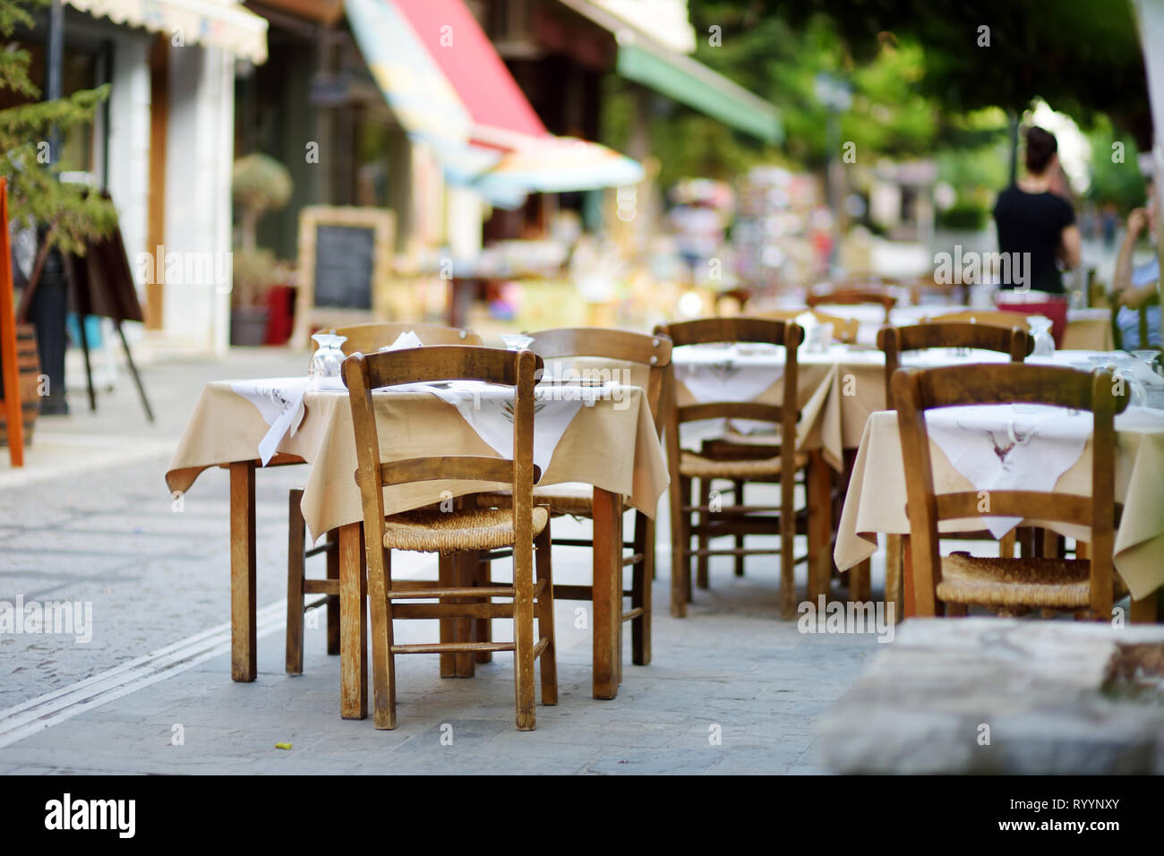 Small outdoor restaurants and cafes at the pedestrian area at center of ...