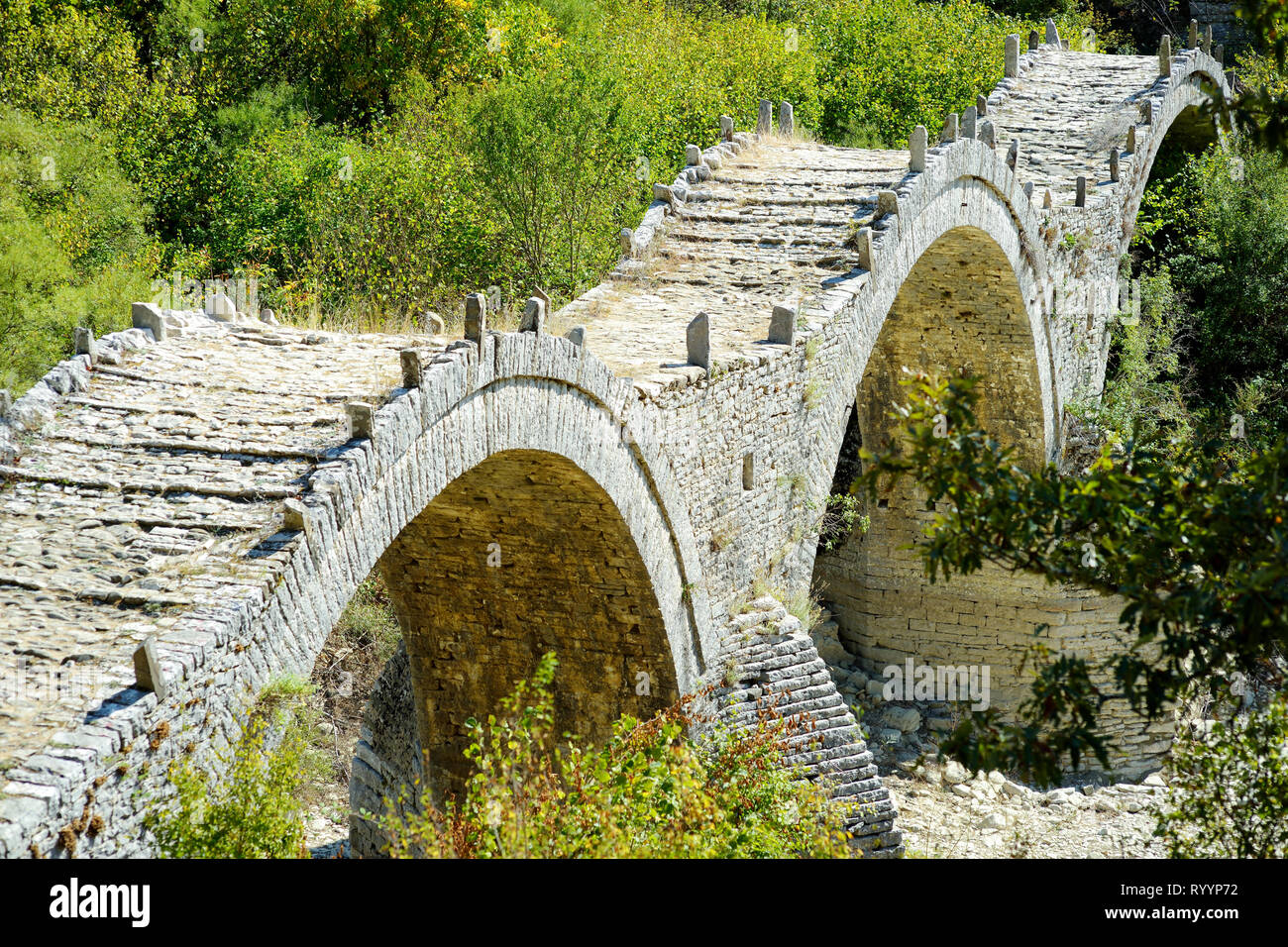 Plakidas arched stone bridge of Zagori region in Northern Greece ...