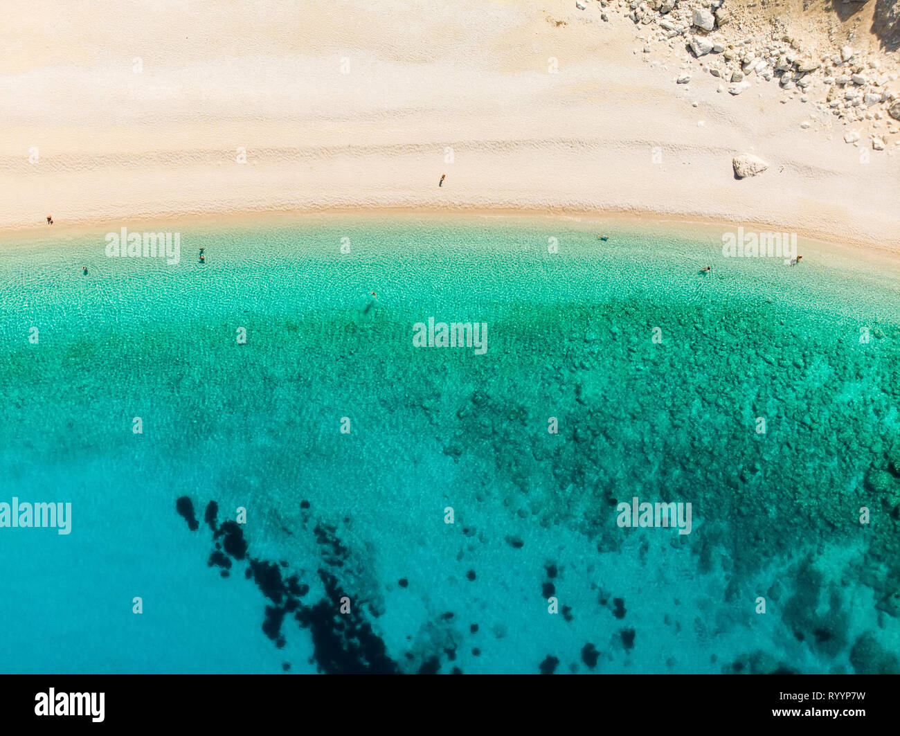 Aerial top down view of Myrtos beach, the most famous and beautiful ...