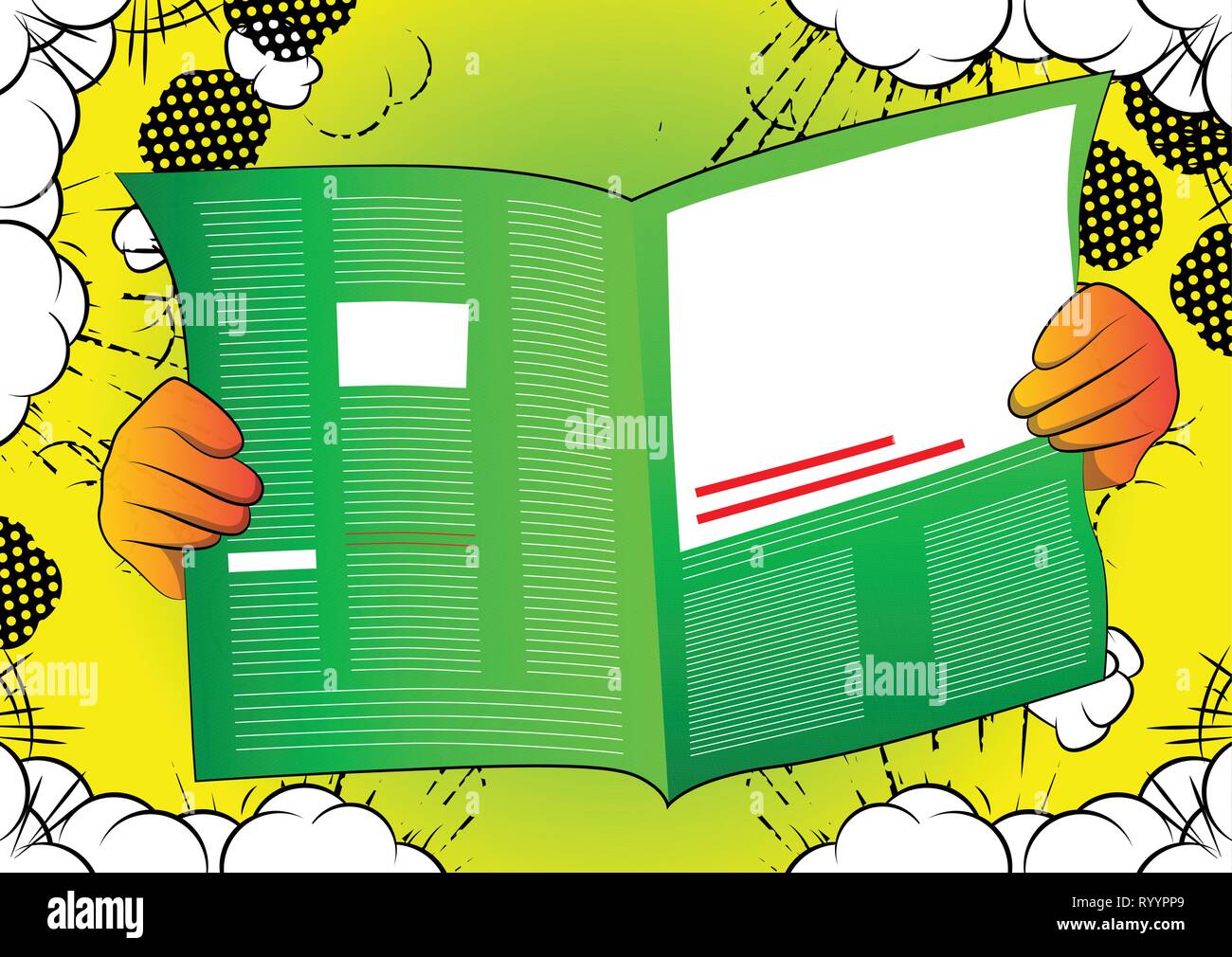 Vector cartoon hand holding a newspaper. Illustrated hand on comic book ...