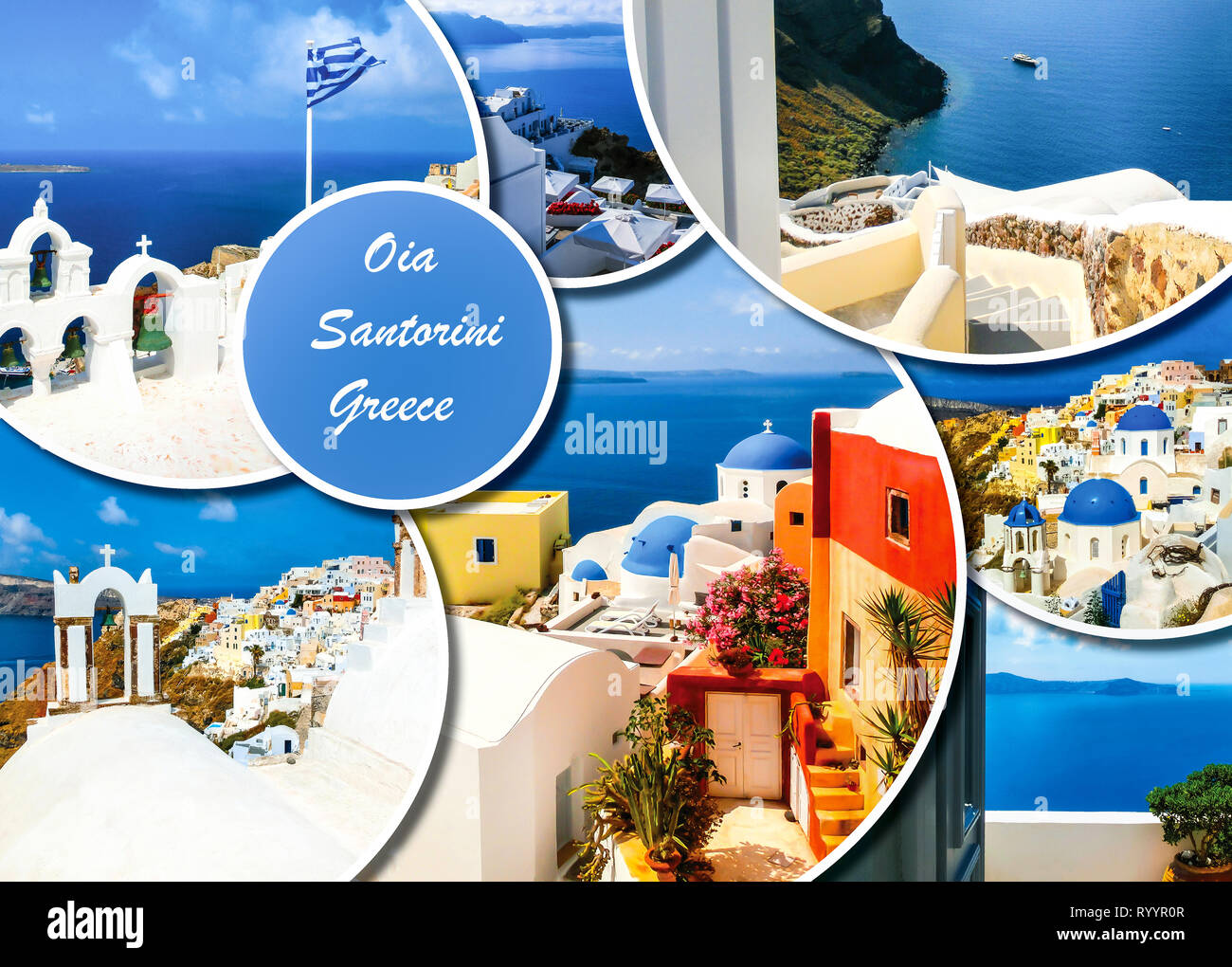 Set of different Santorini photos. Rest and traveling in Greece concept ...