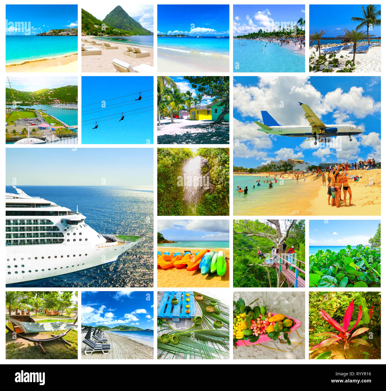 Collage from views of the Caribbean beaches of Saint Martin, Lucia ...
