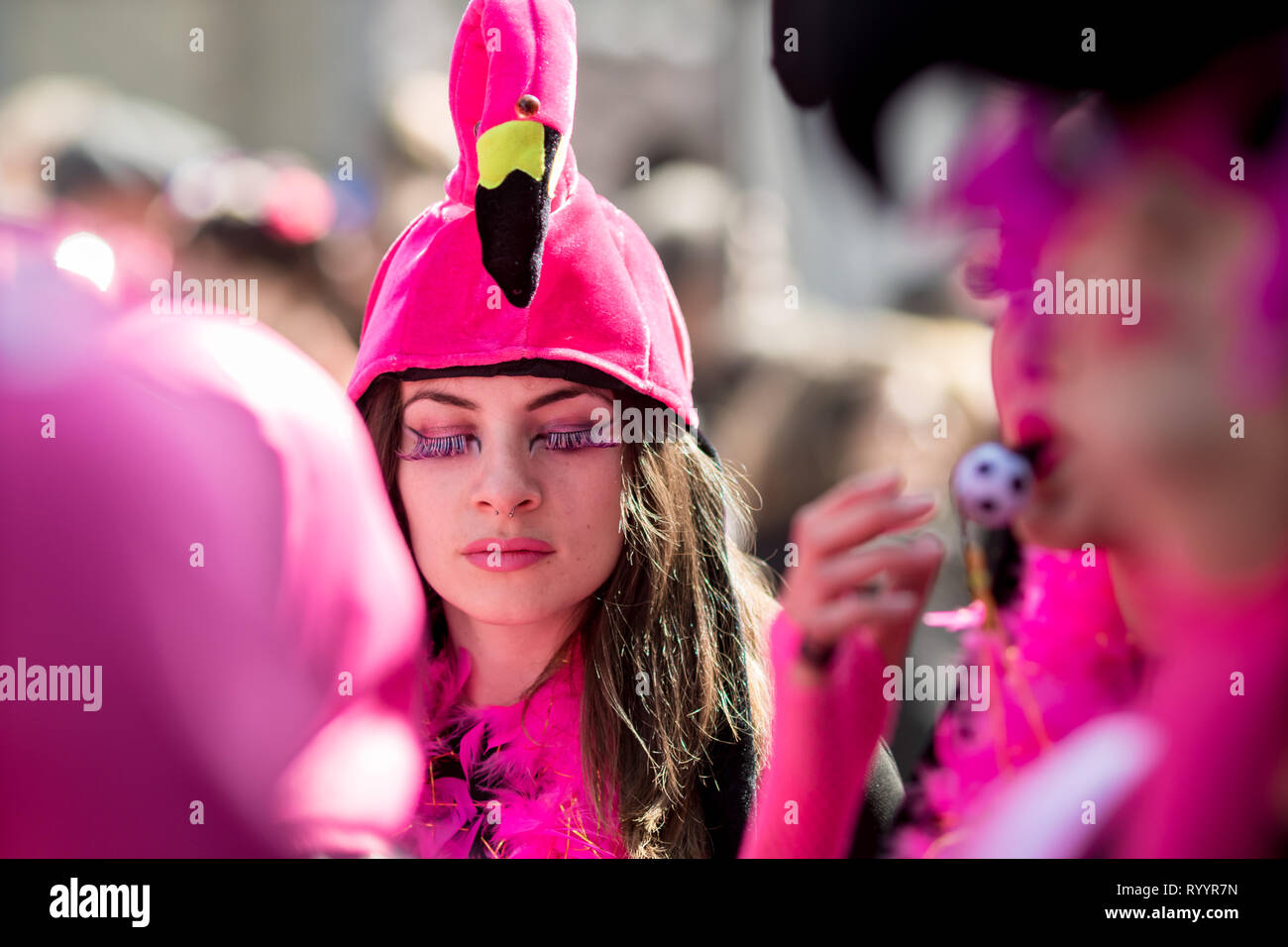 XANTHI, GREECE - MARCH 10, 2019: Masquerade participants march and have ...