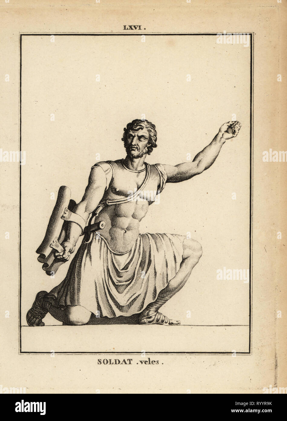 Statue of a Roman soldier, Velites or light infantry, with shord sword ...