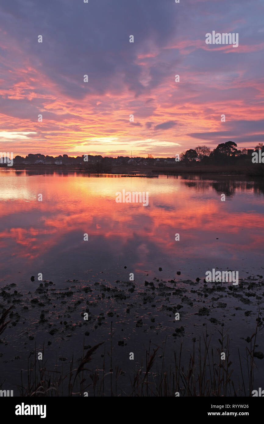 Sunrise over The Lagoon Dorset Wildlife Trust reserve Brownsea Island ...