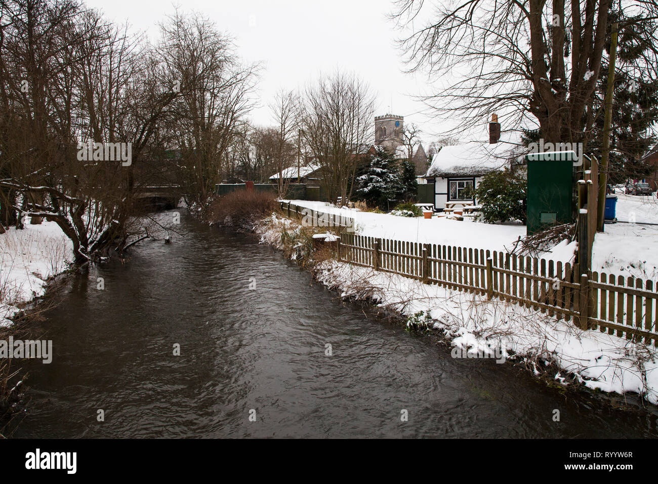 The Mill Stream of the River Avon from Jubilee Gardens with the church ...