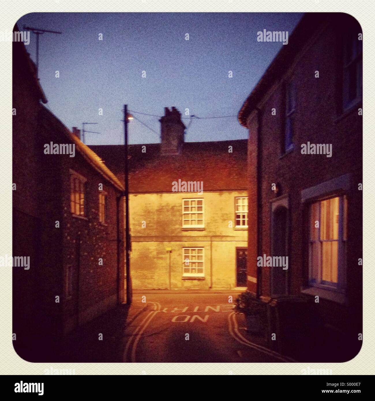 Small, remote English street scene at night Stock Photo - Alamy