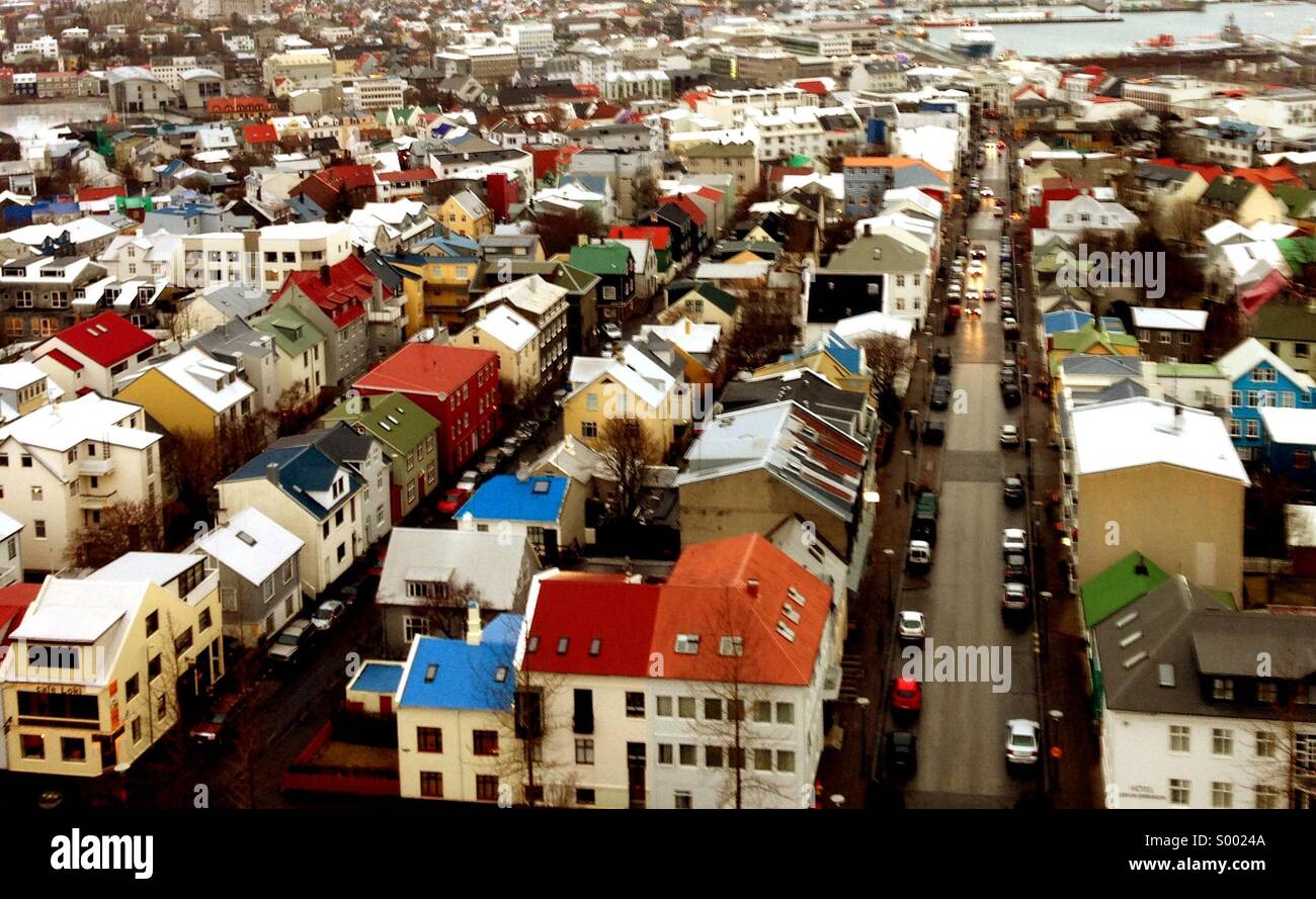 Aerial street view of homes in Reykjavik, Iceland Stock Photo - Alamy