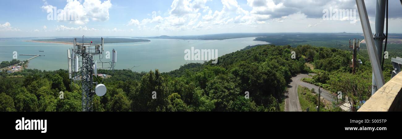 Panorama view with communication tower facing Singapore borders Stock ...