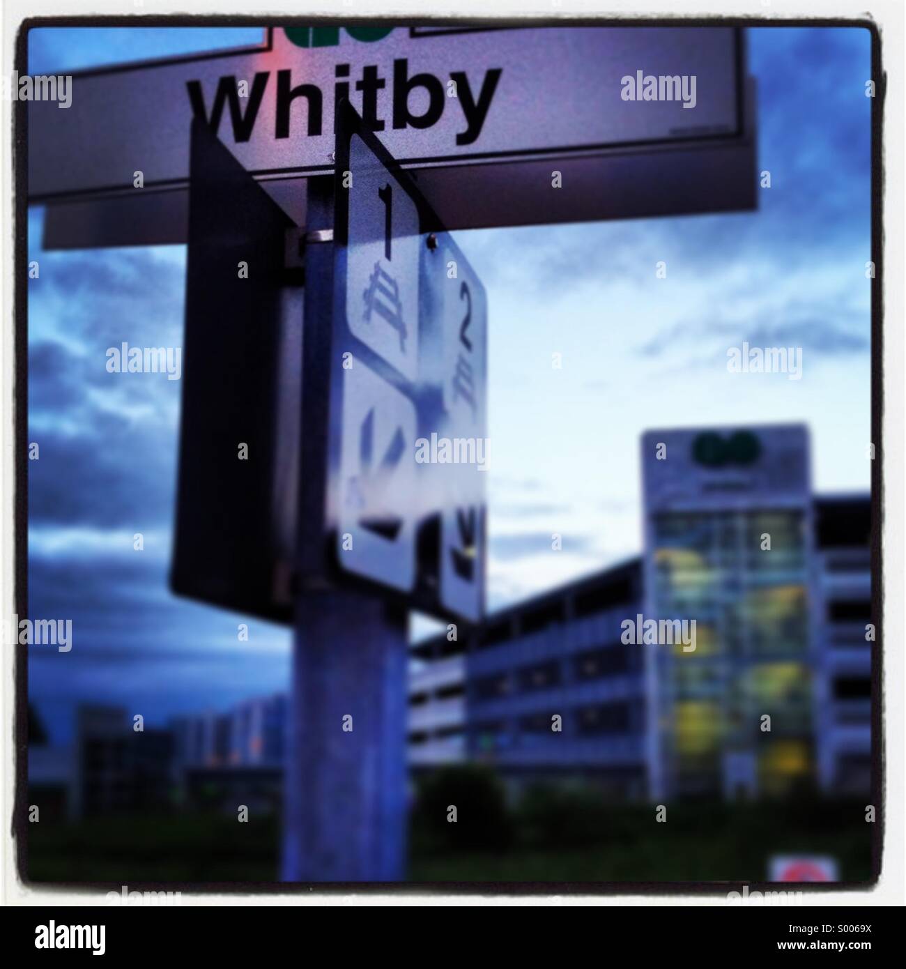 Sign and parking lot at Whitby Ontario, Canada GO train station Stock ...