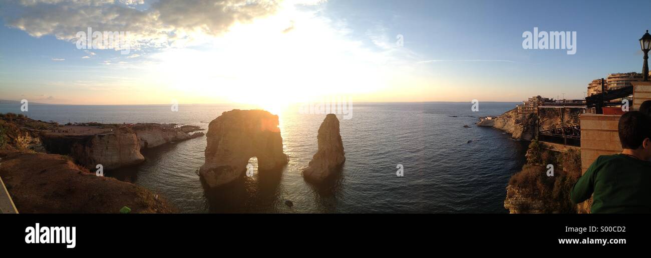 Raouche Rock Panoramic View - Beirut, Lebanon - Middle East Stock Photo ...