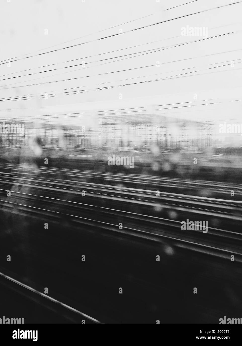 the railroad through the window of a moving train Stock Photo - Alamy