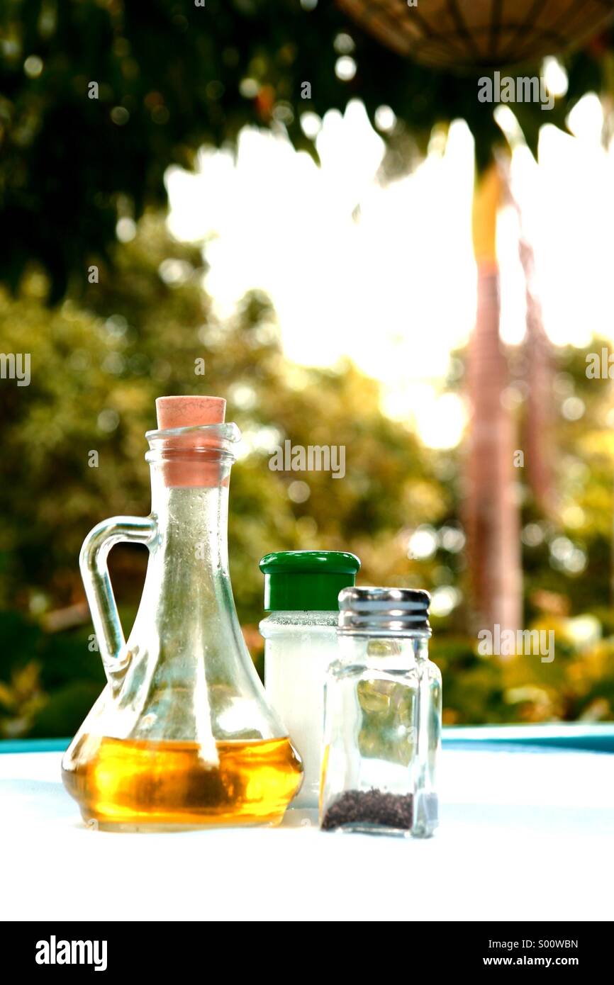 Food condiments on a table Stock Photo - Alamy