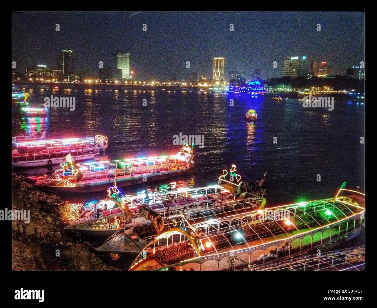 Cairo Nile boats at night Stock Photo - Alamy