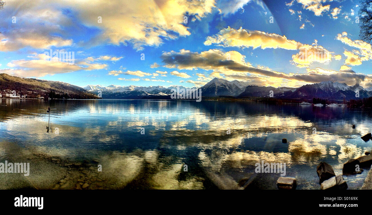 Lake of Thun on a winter afternoon - a classic Swiss scene Stock Photo ...