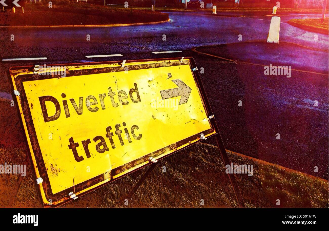 Diverted traffic sign Stock Photo - Alamy Diverted traffic sign Stock Photo - Alamy