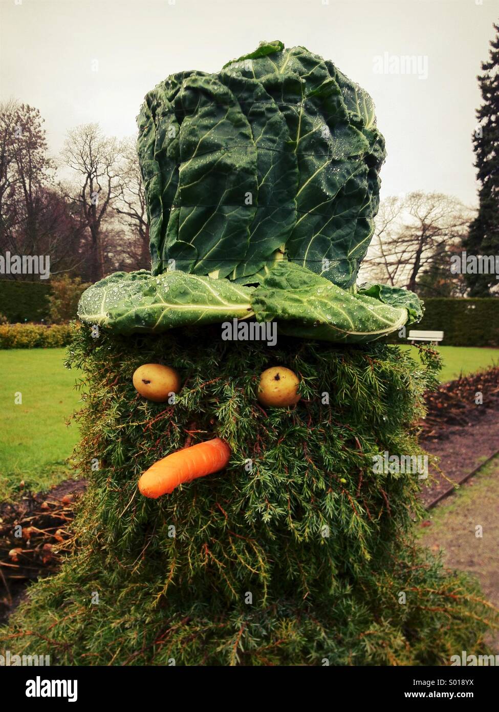 Snowman without snow using vegetables Stock Photo - Alamy