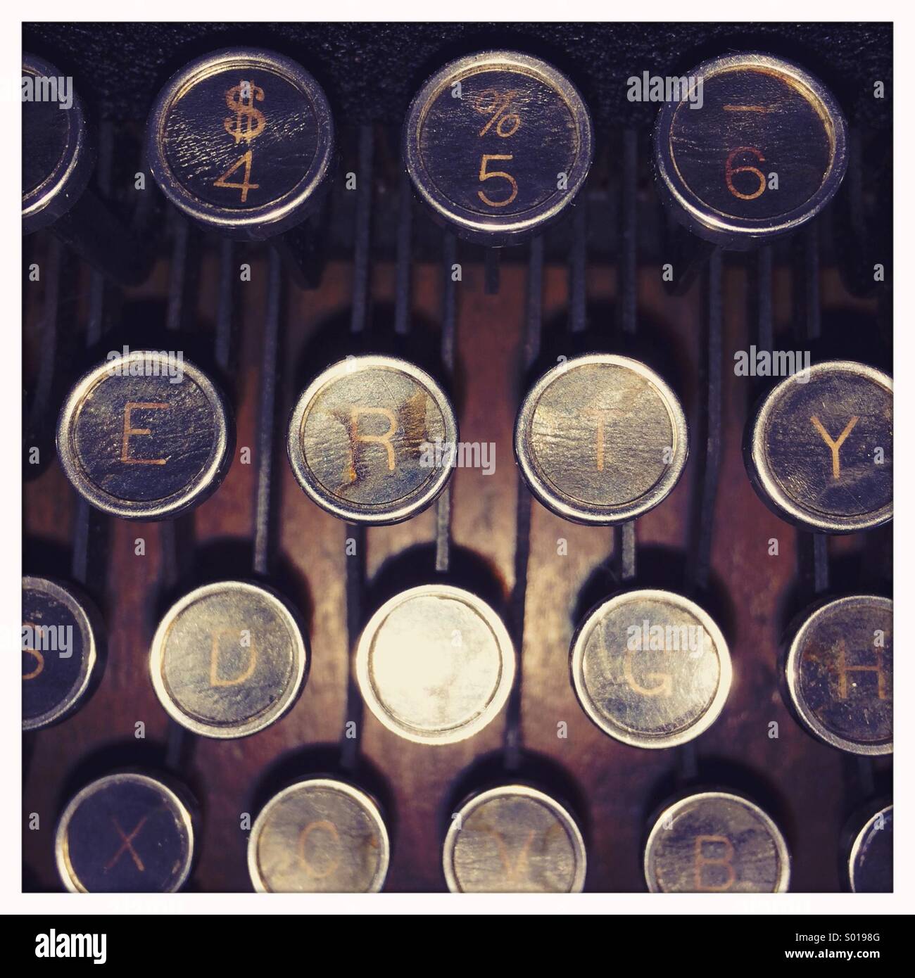 Closeup on old keyboard of retro typewriter, grunge treatment Stock ...