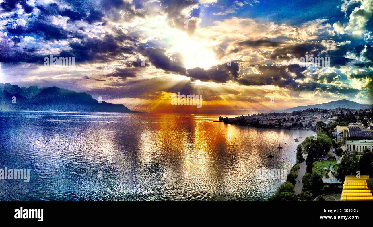 Sunset over Lake Geneva Stock Photo - Alamy