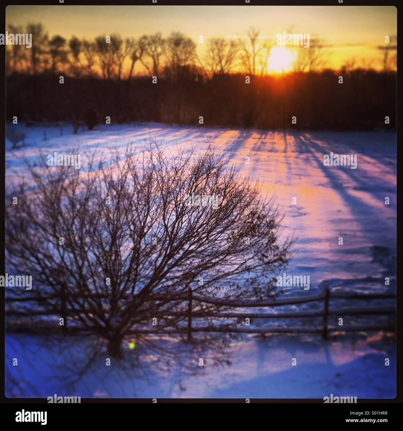 Sunrise over snow Stock Photo - Alamy