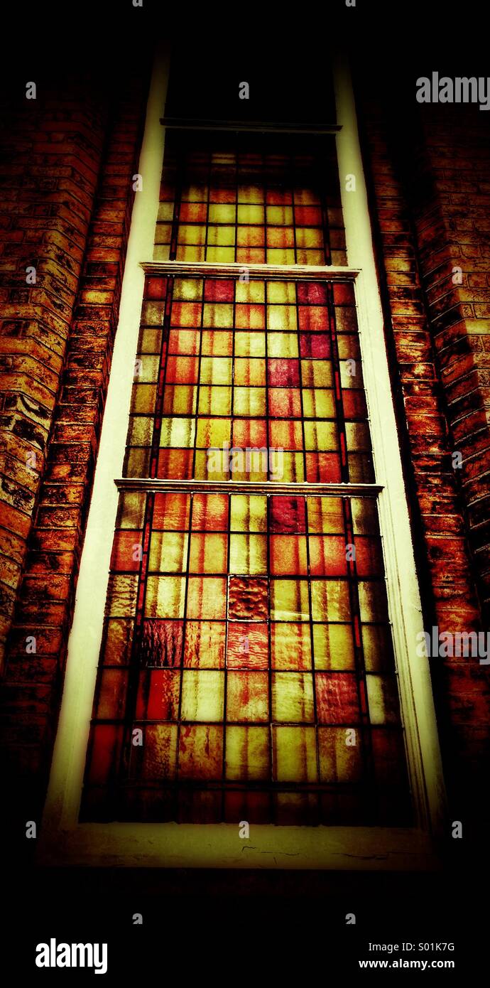 Stain glass window multi coloured squares Stock Photo - Alamy