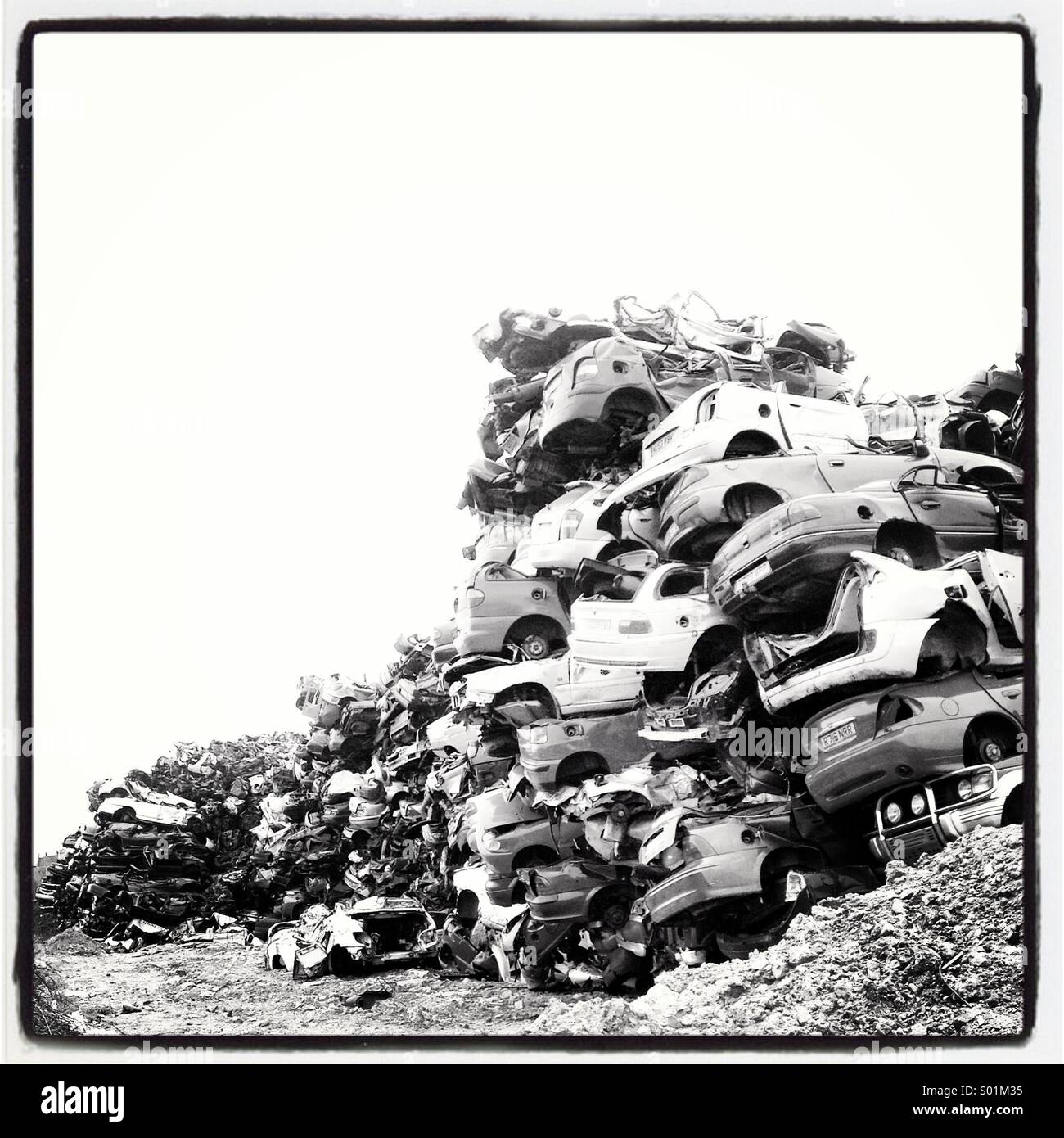 Black and white car scrapyard Stock Photo - Alamy