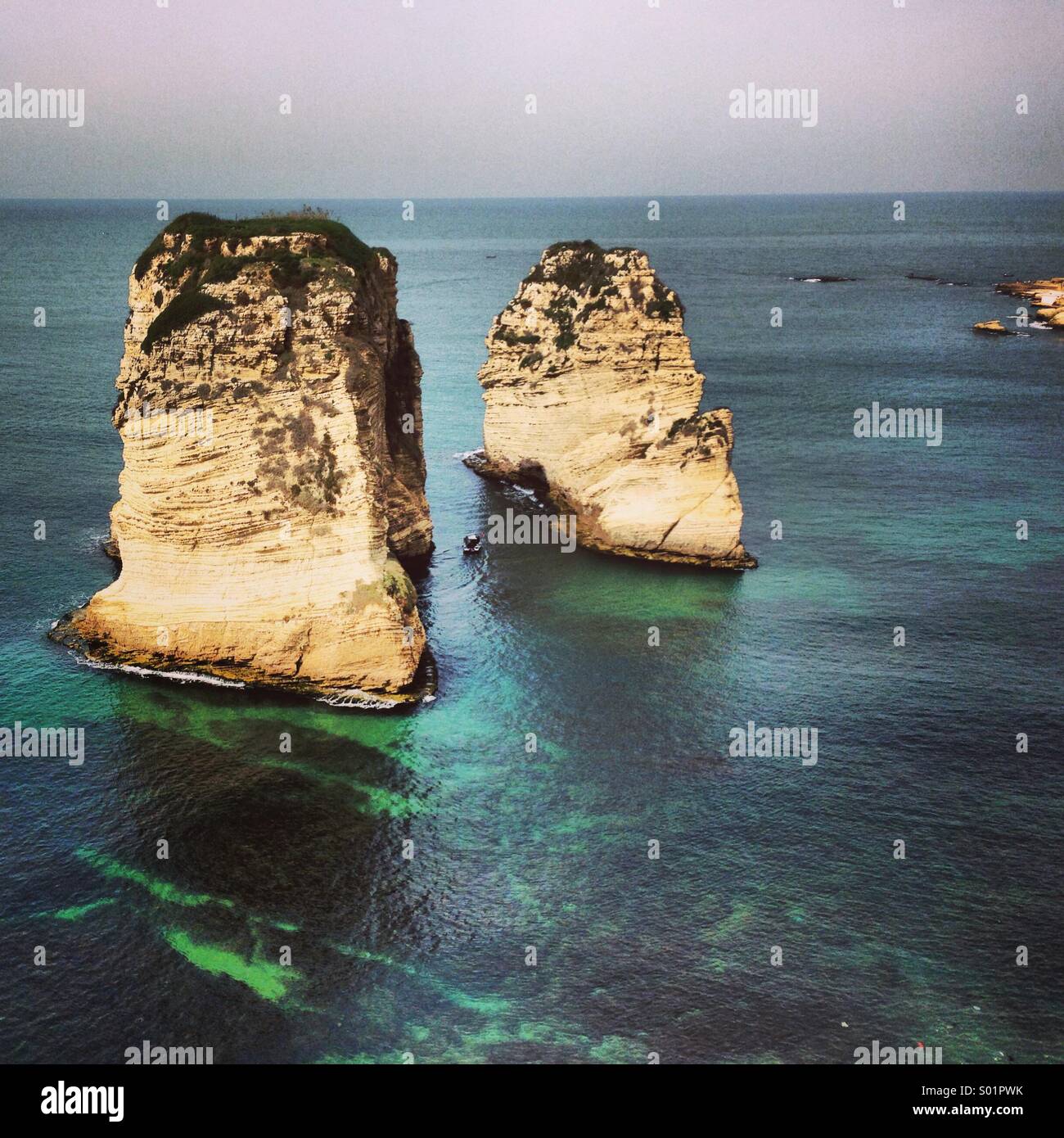 The famous landmark Pigeon Rock of Beirut Lebanon - Middle East Stock ...