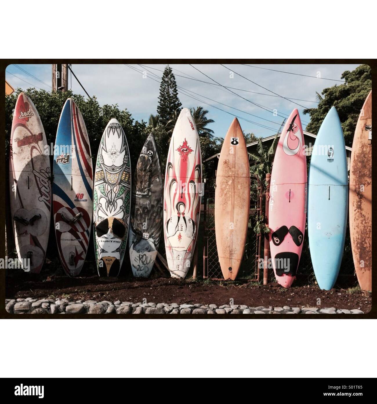 Surfboard fence, Kuau, Maui , Hawaii Stock Photo - Alamy