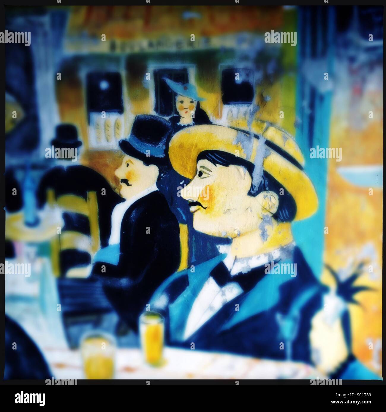 Graffiti street art shows cafe scenery Stock Photo - Alamy