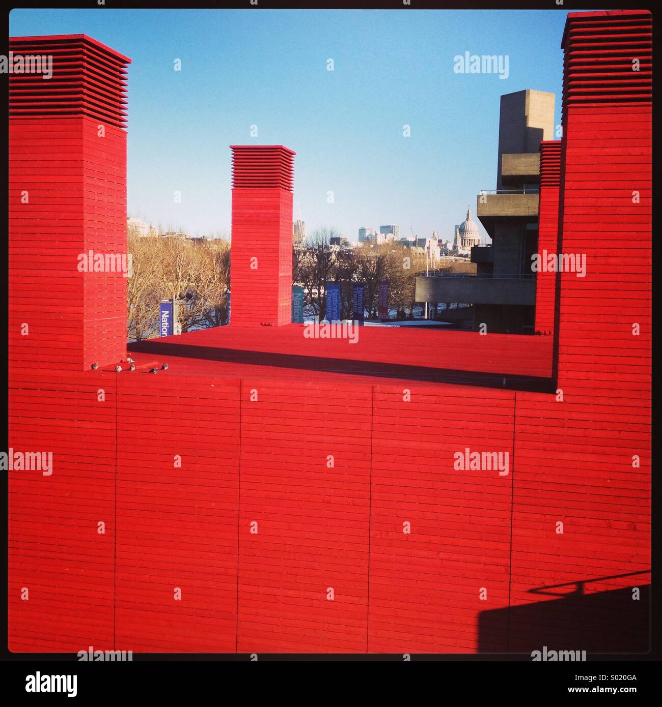Red wooden building on the Southbank in London Stock Photo - Alamy
