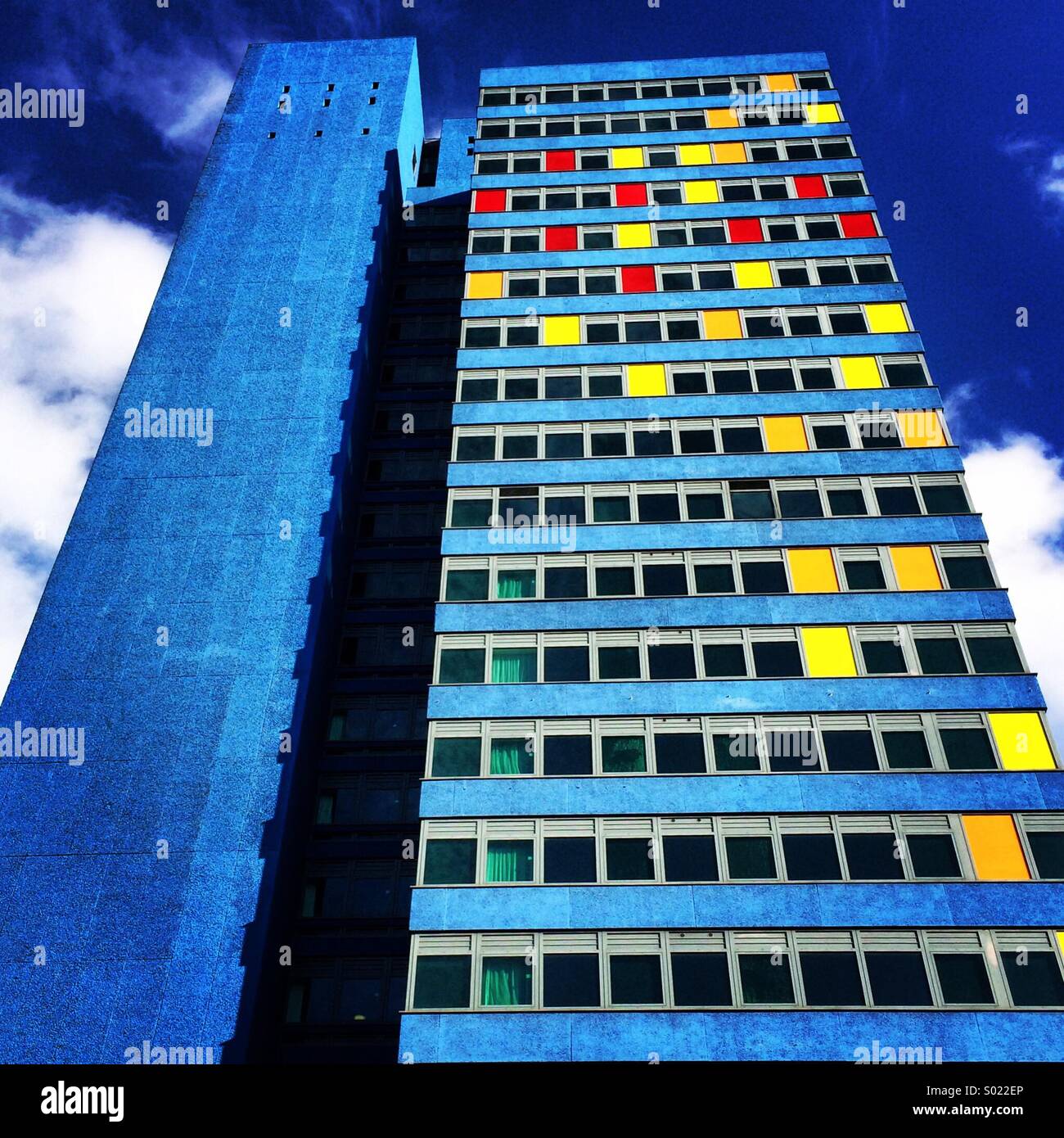 Colourful blue tower block building in Leicester City centre Stock ...