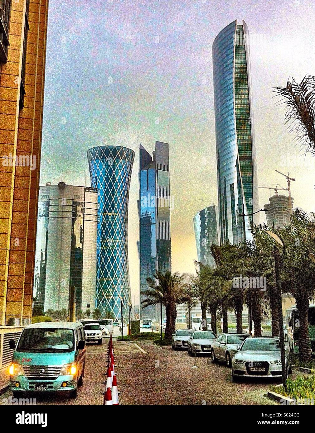 Futuristic skyline of Doha, Qatar, from entrance to Marriott ...